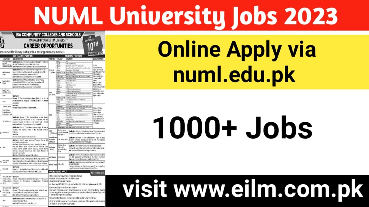 NUML University All Branches Jobs 2023- Application Form Download via ...